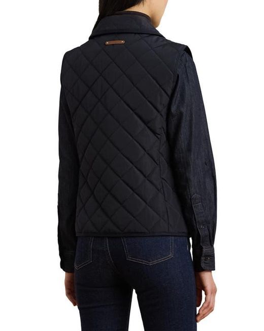 Ralph Lauren Crest Patch Quilted Vest in Black | Lyst