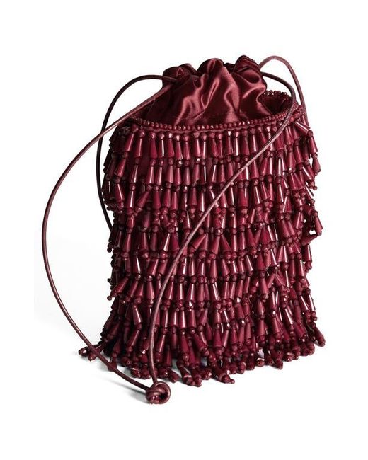 Mango Beaded Drawstring Bucket Bag in Red | Lyst