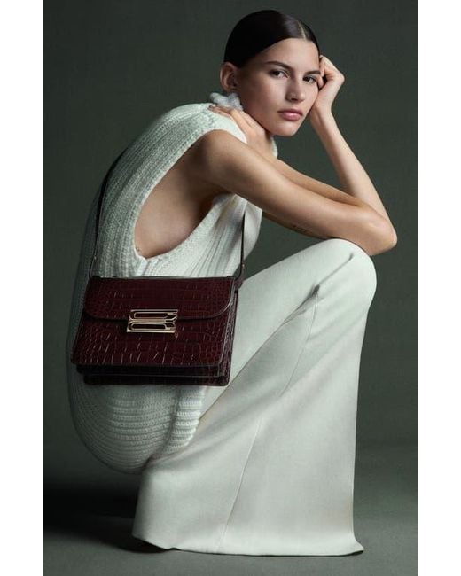 Victoria Beckham Dorian Croc Embossed Leather Shoulder Bag in Black | Lyst