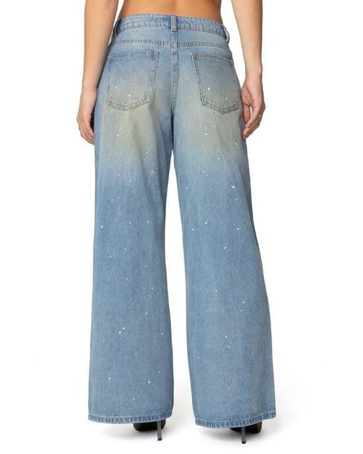 Edikted Paint Splatter Wide Leg Jeans in Blue | Lyst