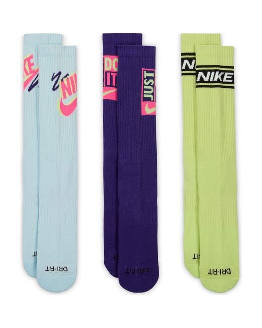Nike Assorted 3-Pack Dri-Fit Crew Socks in White | Lyst