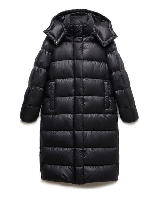Mango Quilted Hooded Longline Down Puffer Jacket in Black | Lyst