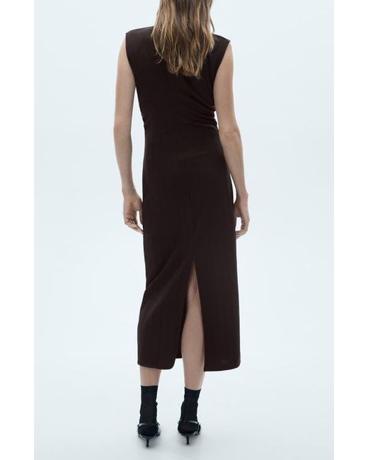 Mango Gathered Detail Herringbone Stitch Knit Dress in Black | Lyst