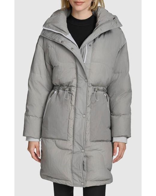 Andrew Marc Arleigh Crinkle Texture Hooded Down Puffer Coat in Gray | Lyst