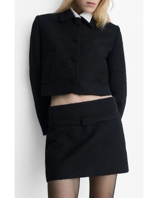 Mango Tweed Crop Jacket in Black | Lyst