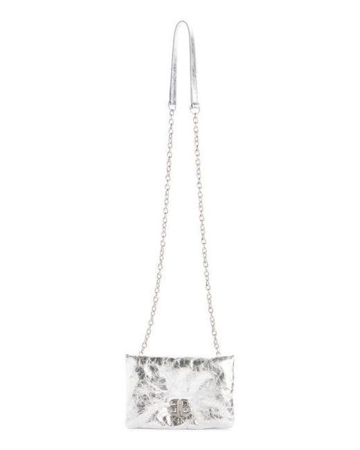 Balenciaga Mini Monaco Crinkle Metallic Leather Crossbody Bag in White ...
