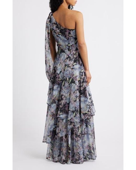 Lulus Amara Floral One-Shoulder Gown in Gray | Lyst