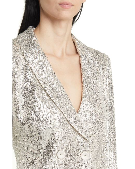 Eliza J Sequin Long Sleeve Tuxedo Cocktail Dress In Natural Lyst