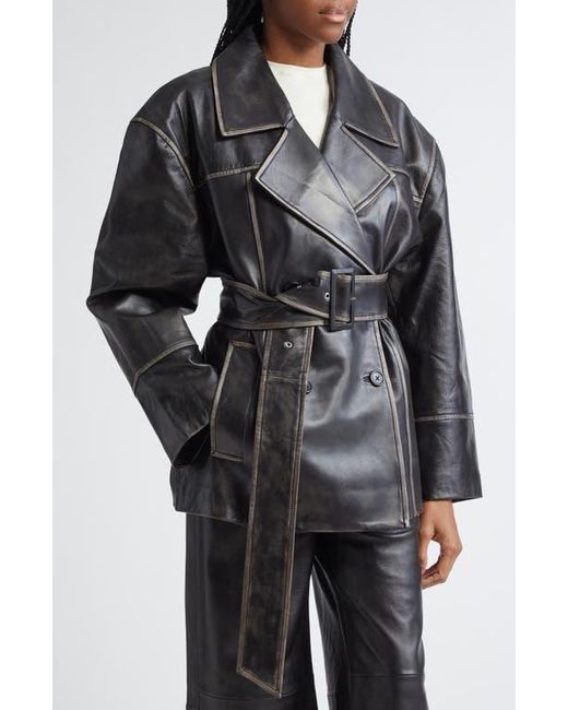 Stand Studio Willow Belted Double Breasted Leather Jacket in Black | Lyst