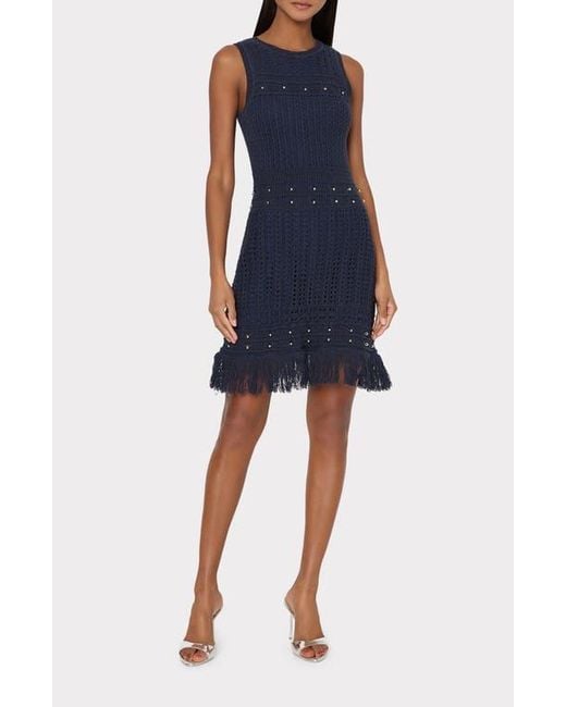 MILLY Beaded Fringe Sleeveless Knit Minidress in Blue | Lyst