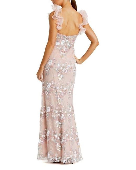 Mac Duggal Floral Embroidered Bustier Gown With Ruffle Straps | Lyst