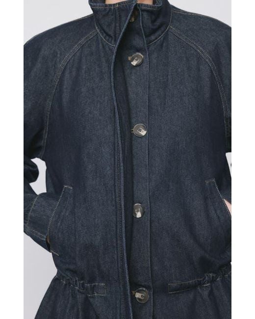 Mango Gathered Waist Denim Parka in Blue | Lyst