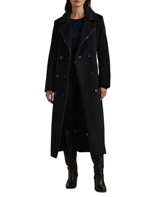 Ralph Lauren Double Breasted Wool Blend Trench Coat in Black | Lyst