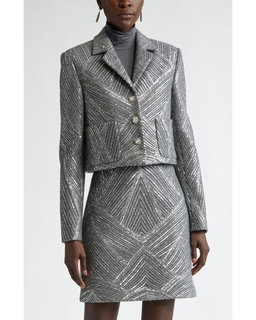 St. John Sequin Chevron Embellished Jacket in Gray | Lyst