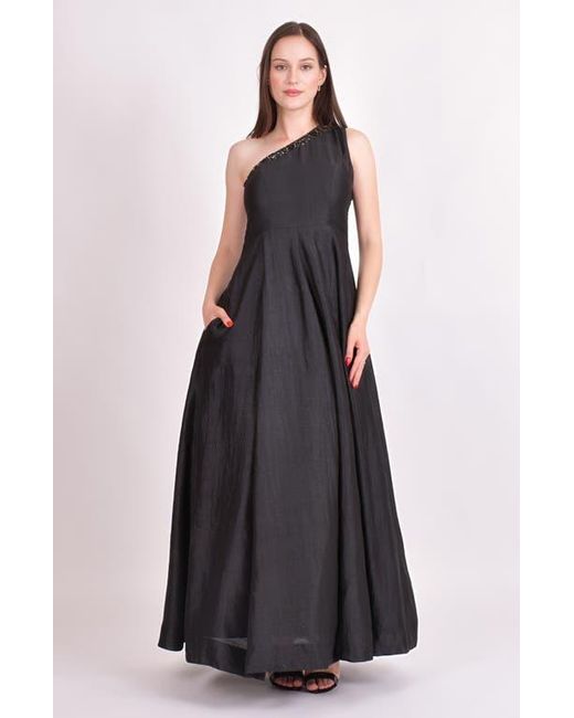 Ras Oni One Shoulder Embroidered Saree Gown in Black | Lyst