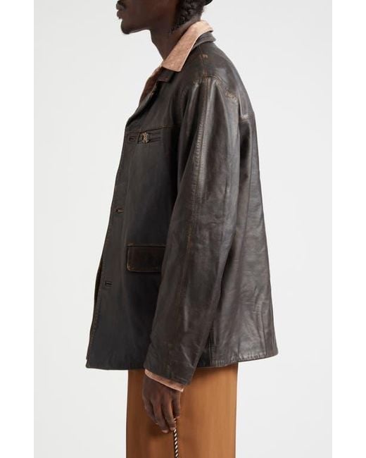 Amiri Tumbled Leather Notched-Collar Jacket in Black for Men | Lyst
