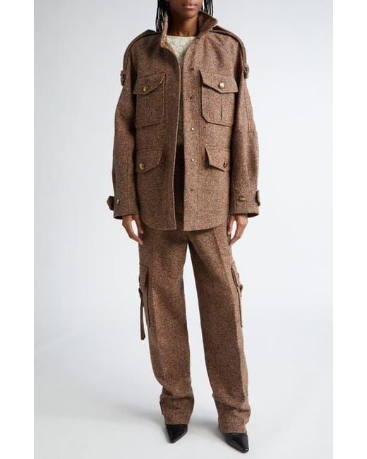 Zimmermann Oversized Tweed Utility Field Jacket in Brown | Lyst