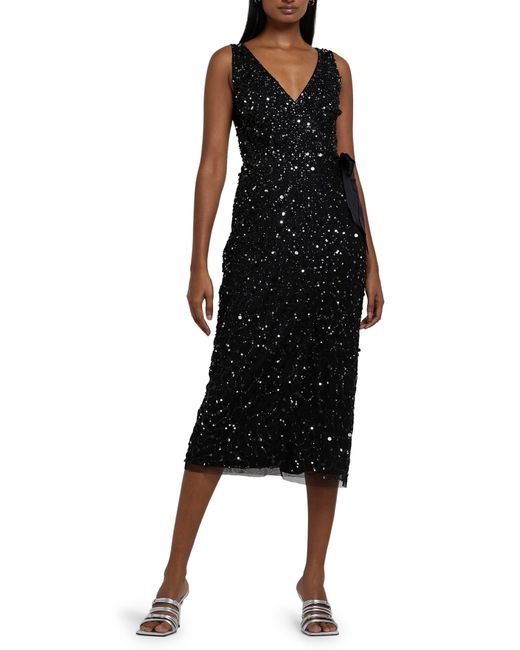 River Island Sequin Wrap Dress In Black Lyst