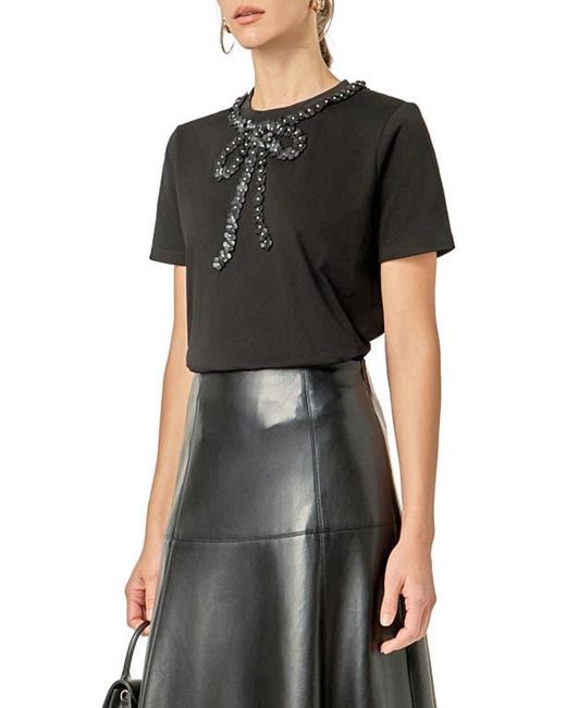 English Factory Embellished Floral Bow Top in Black | Lyst
