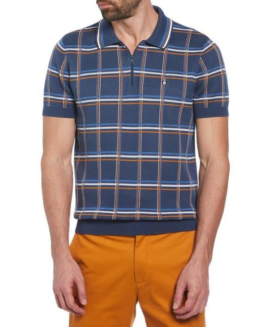 Original Penguin Shadow Check Zip Polo Sweater in Blue for Men | Lyst