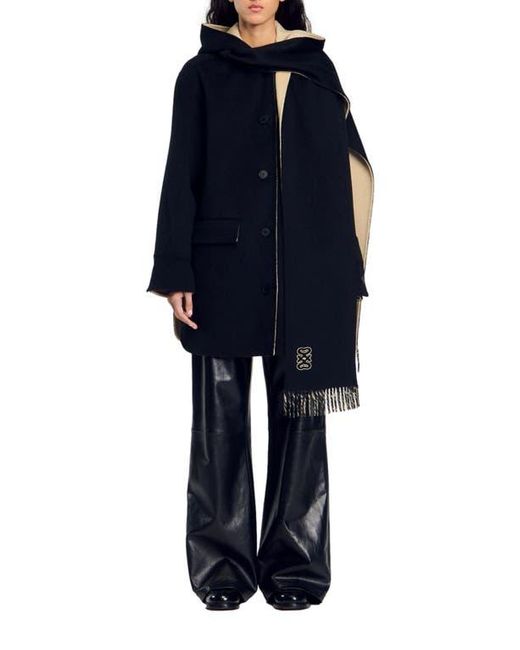 Sandro Wool Coat With Scarf in Blue | Lyst