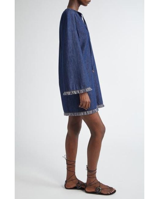Zimmermann Rhiannon Long Sleeve Fringe Trim Denim Minidress in Blue | Lyst