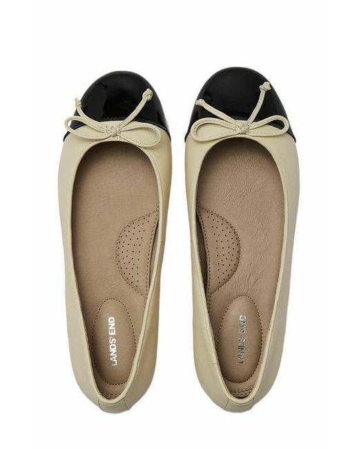 Lands' End Essential Leather Cap Toe Ballet Flats in Natural | Lyst