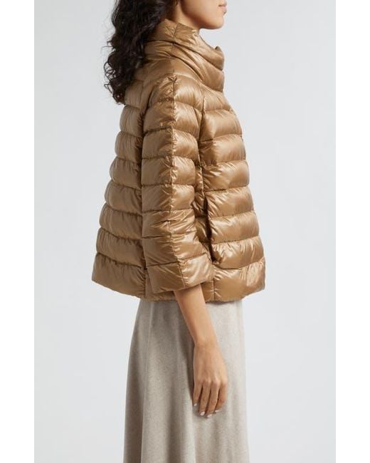 Herno Sofia Iconic Down Crop Puffer Jacket in Brown | Lyst