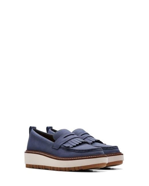 Clarks Orianna Platform Penny Loafer in Blue | Lyst