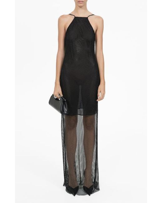 Mango Crystal Mesh Maxi Dress in Black | Lyst