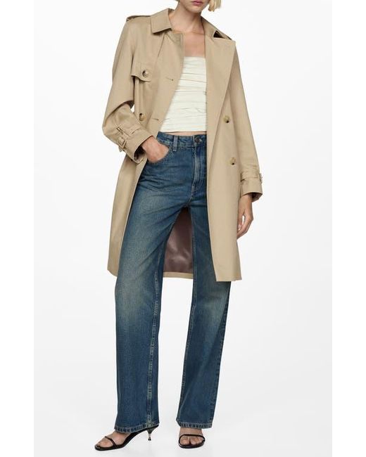 Mango Cotton Gabardine Trench Coat in Blue | Lyst