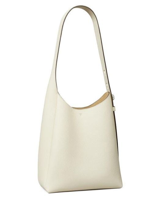 Tory Burch Small Romy Pebble Leather Hobo Bag in Natural | Lyst