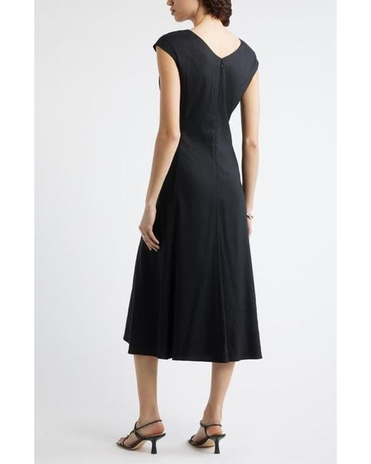 Nordstrom Linen Blend Ruched Midi Dress in Black | Lyst