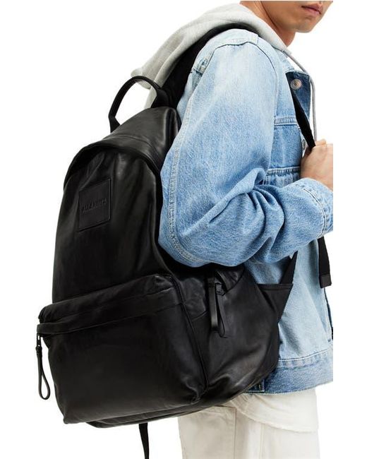 AllSaints Carabiner Leather Backpack in Black | Lyst