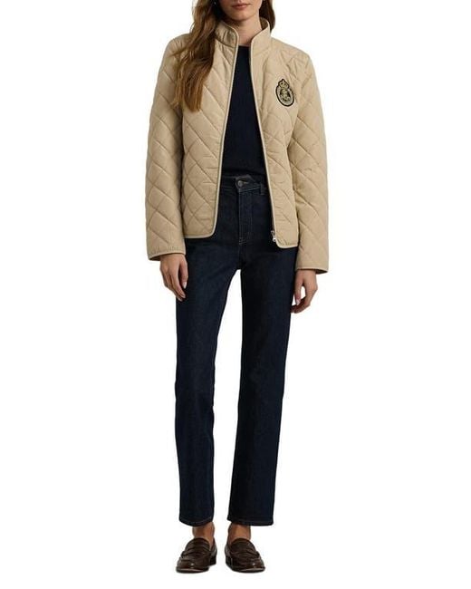 Ralph Lauren Crest Logo Quilted Jacket in Natural | Lyst
