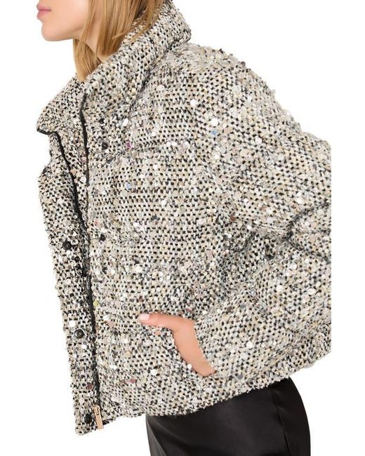 MILLY Hayes Sequin Puffer Jacket in Gray | Lyst