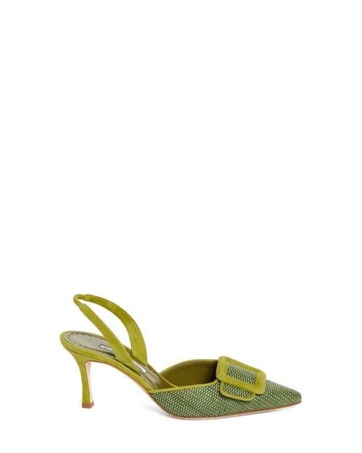 Manolo Blahnik Mayslibi Buckle Slingback Pump in Yellow | Lyst