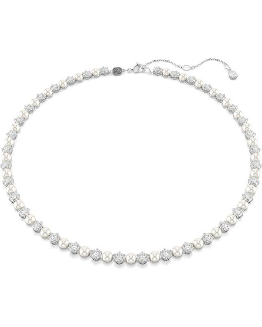Swarovski Matrix Crystal & Faux Pearl Tennis Necklace in Metallic | Lyst
