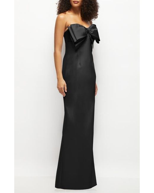 Alfred Sung Bow Detail Strapless Satin Twill Column Gown in Black | Lyst