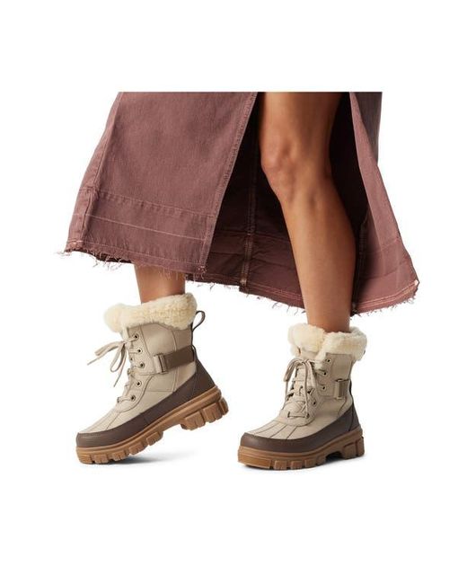 Sorel Waterproof Genuine Shearling Collar Hiking Boots in Natural | Lyst