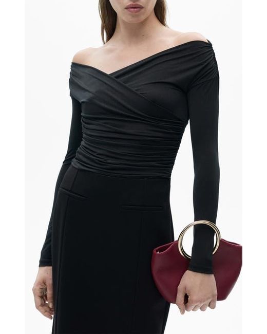Mango Crossover Long Sleeve Top in Black | Lyst