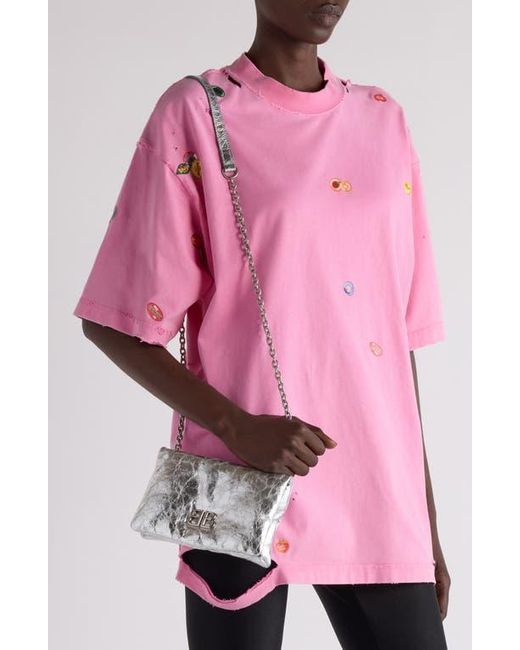 Balenciaga Mini Monaco Crinkle Metallic Leather Crossbody Bag in White ...