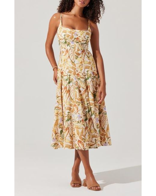Astr Jaleyah Floral Midi Dress in Natural | Lyst