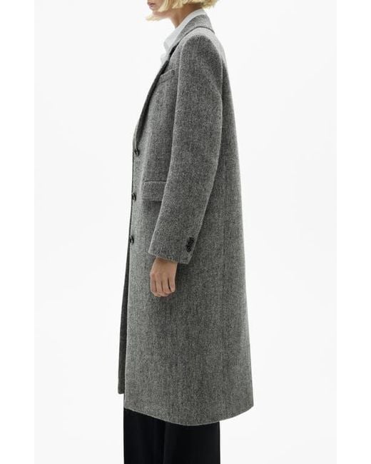 Mango Tweed Longline Coat in Gray | Lyst