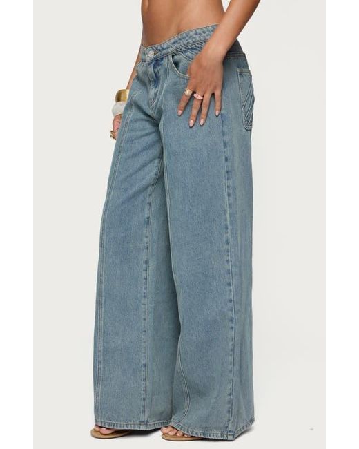 Edikted Stitch Pleat Low Rise Wide Leg Jeans in Blue | Lyst