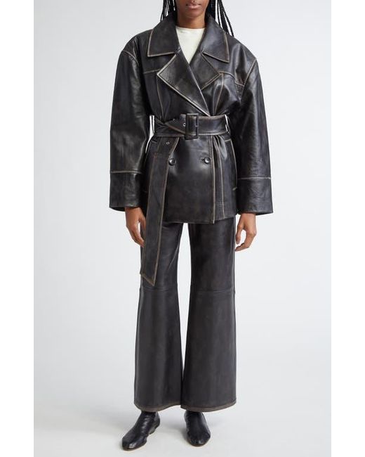 Stand Studio Willow Belted Double Breasted Leather Jacket in Black | Lyst