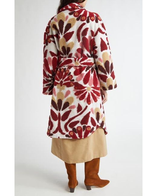 FARM Rio Ainika Flowers Belted Fleece Coat in Red | Lyst