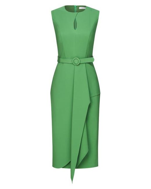 Kay Unger Kamala Belted Midi Dress in Green | Lyst