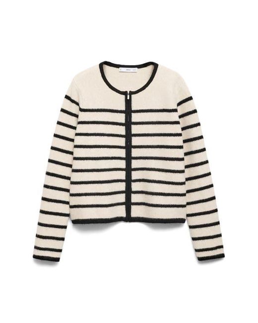 Mango Stripe Knit Jacket in White | Lyst