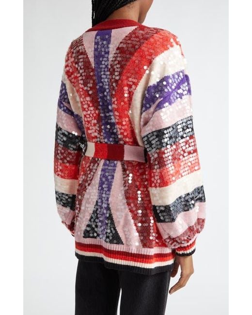 FARM Rio Sequin Belted Cardigan in Red | Lyst